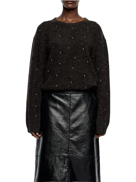 Bimba Y Lola Boxy Sweater With Rivets - Dark Grey
