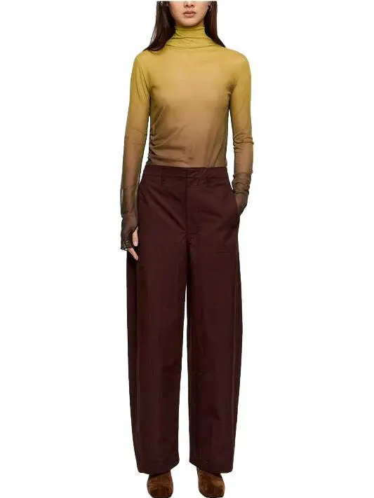 Bimba Y Lola Technical Cotton Barrel Leg Trousers - Dark Brown