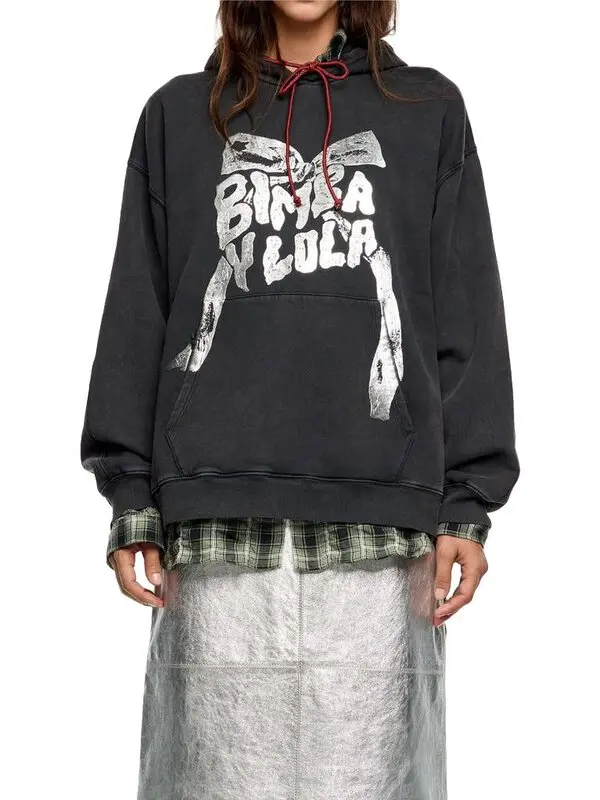 Bimba Y Lola Logo Tie Hoodie - Washed Black