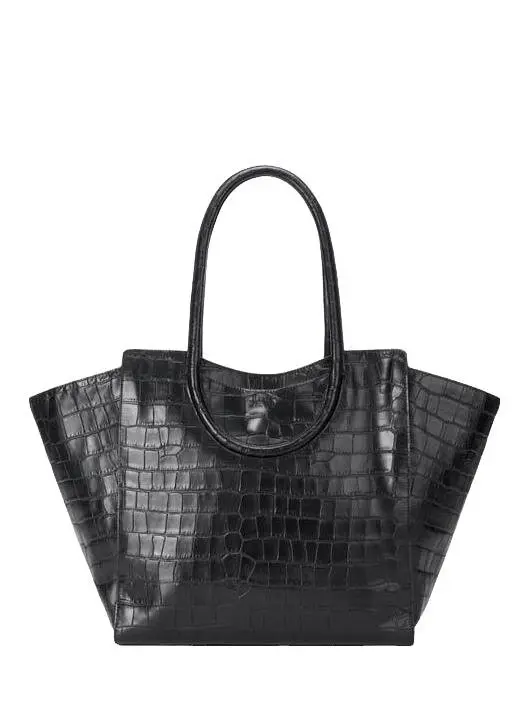 Staud Maude Croc-embossed Leather Tote Bag - Black Croco