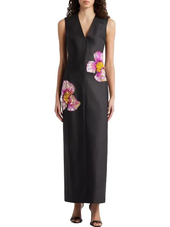 Acler Eastonhill Sequin Bloom Crepe Maxi Dress - Black