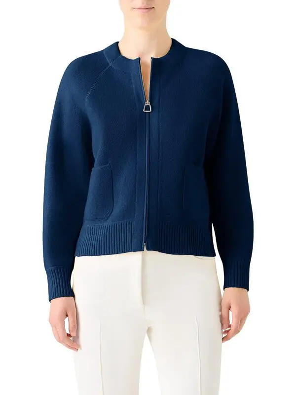 Akris Cashmere Piqué Zip-up Cardigan - Denim