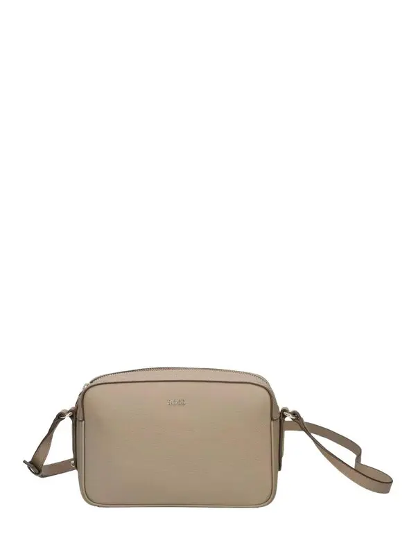 BOSS Grained-leather Cross Body Bag With Logo Plaque - Neutrals