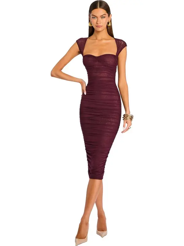 SEROYA Mesh Midi Dress - Merlot