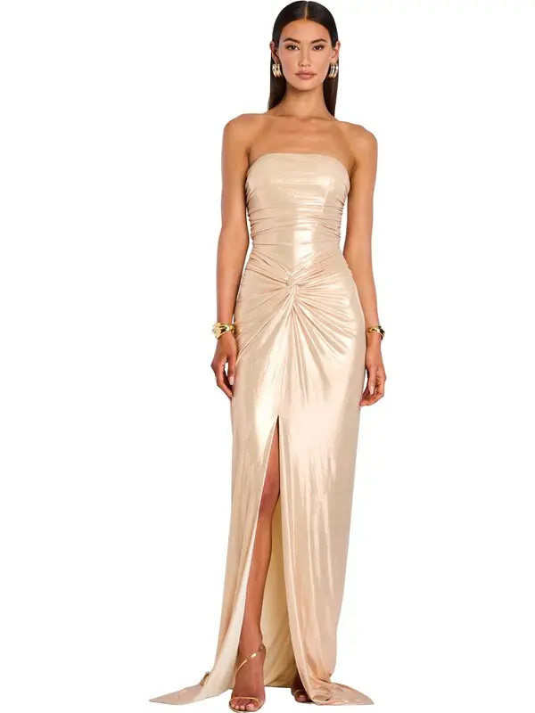 Retrofete Maytal Strapless Lame Gown - Latte