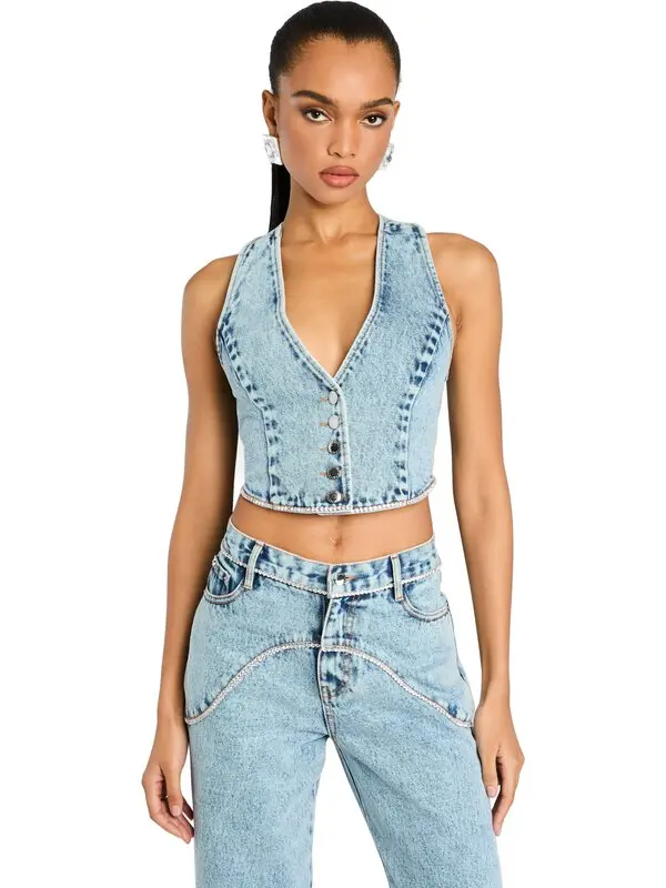 Retrofete Embellished Denim Vest - Rodeo