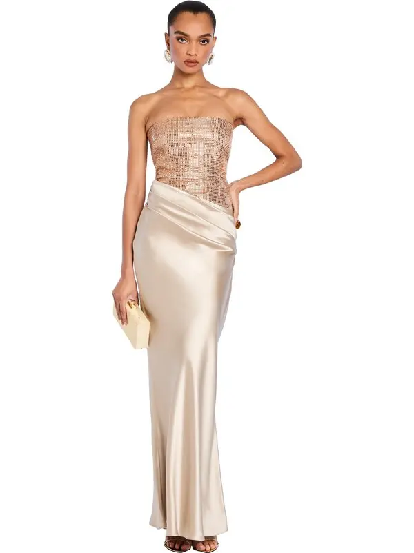 Retrofete Alexandra Embellished Strapless Dress - Latte