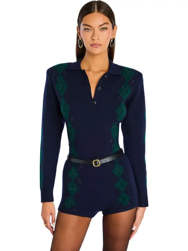 Retrofete Nicolina Embellished Polo - Pine/navy
