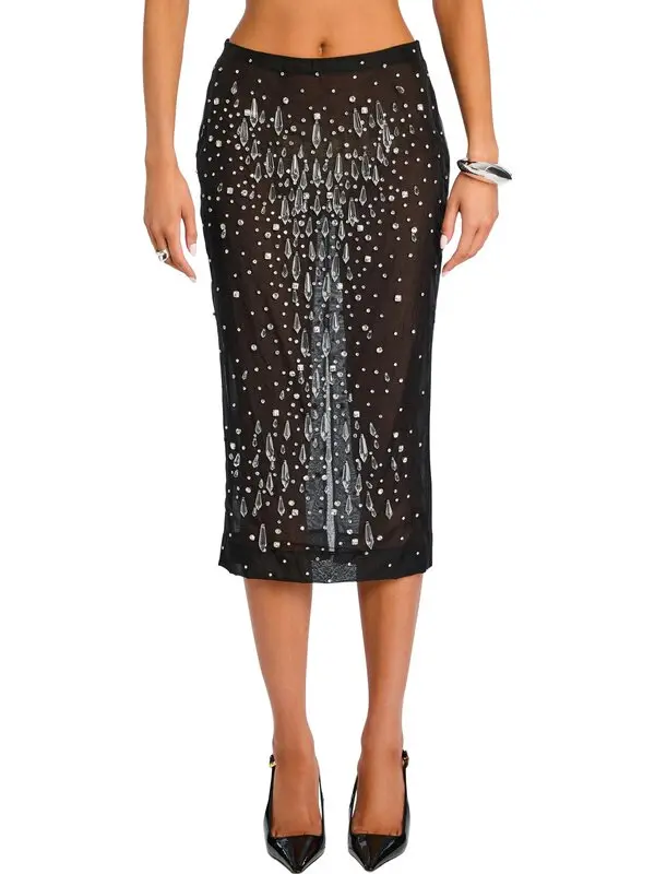 Retrofete Isabel Embellished Skirt - Black/silver