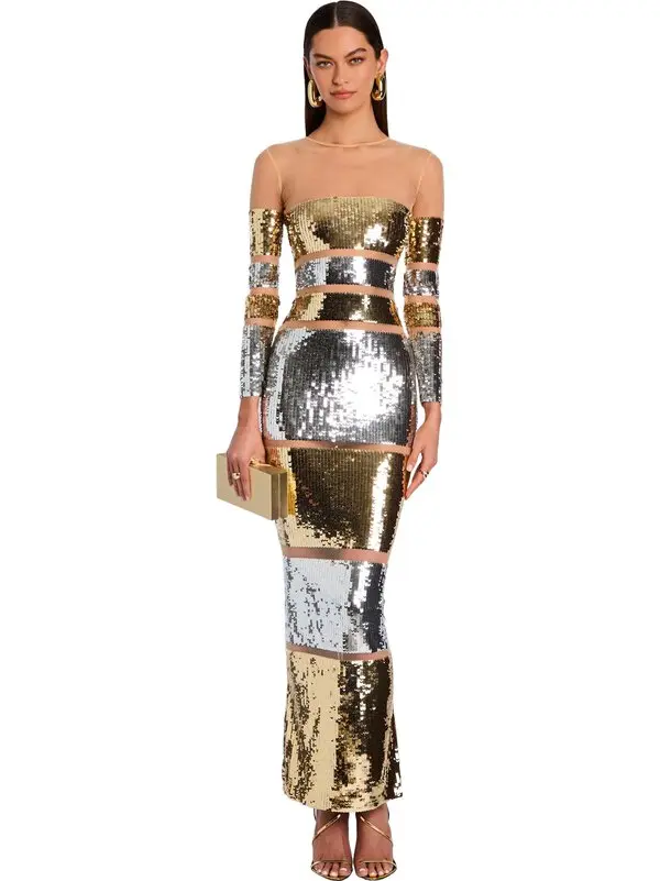 Retrofete Desi Sequin Dress - Silver/gold