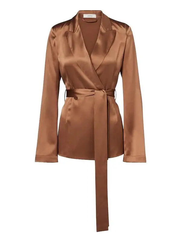 JOSEPH Archer Double-breasted Silk Satin Blazer - Brown