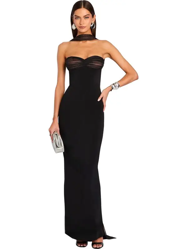 Retrofete Strapless Gown With Scarf Detail - Black