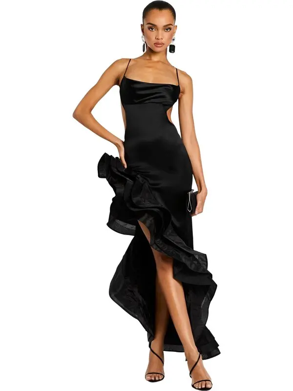 Retrofete Kaitlin Gown With Open Back And Ruffled Hem - Black