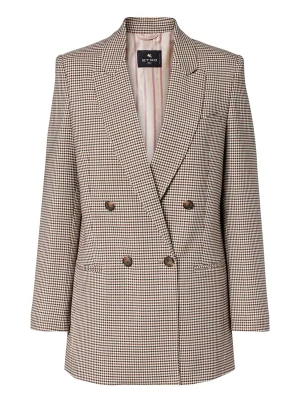 Etro Checked Double-breasted Wool-blend Blazer - Beige