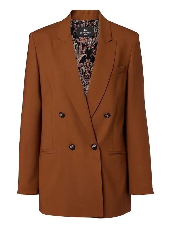 Etro Double-breasted Wool-blend Blazer - Brown