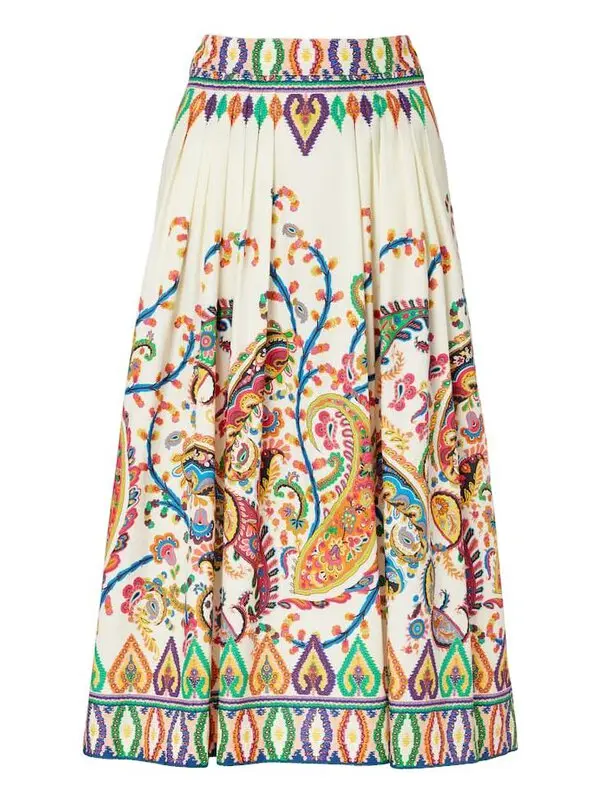Etro Cotton Voile Jacquard Midi Skirt - White