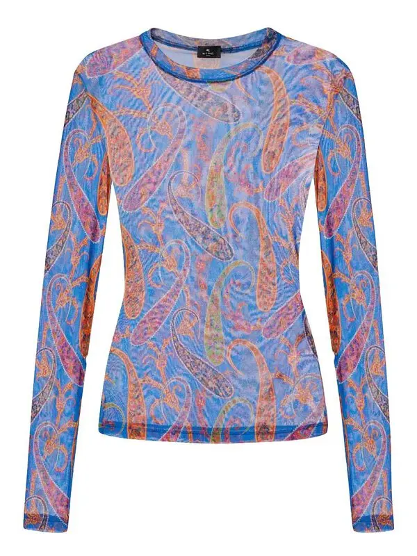 Etro Semi-sheer Velvet-trimmed Tulle Top - Blue