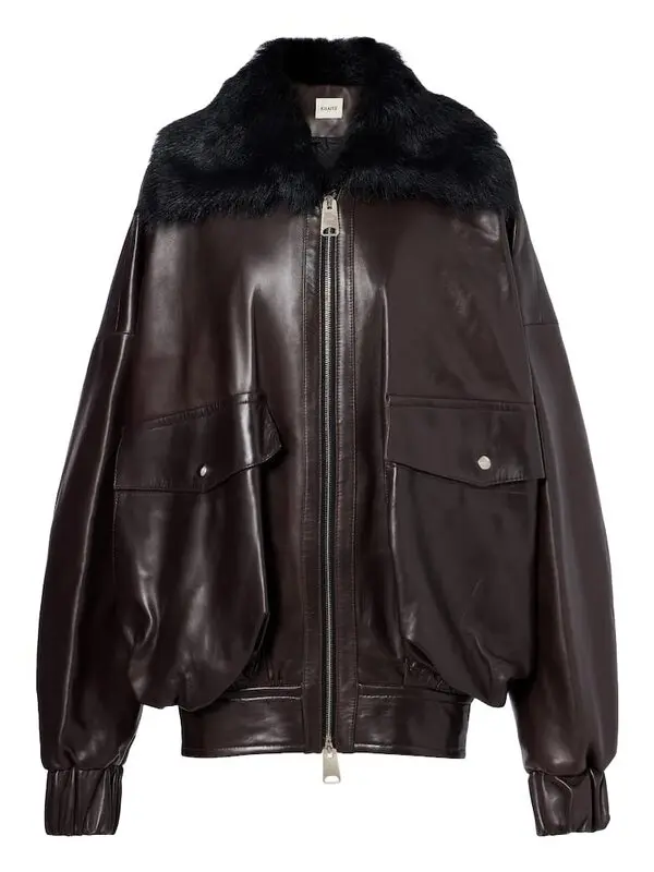 Khaite Daemon Oversized Leather Blouson Jacket - Brown