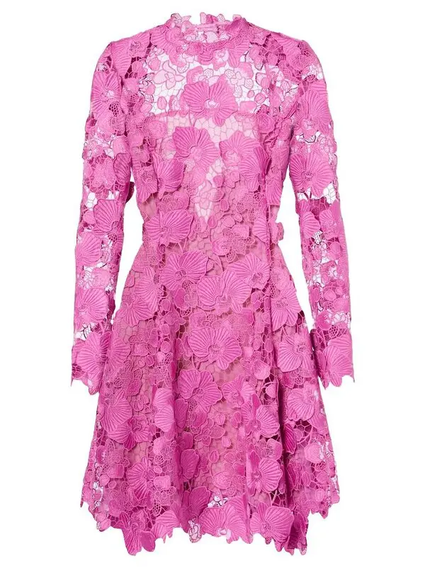 Oscar De La Renta Floral Lace Mini Dress - Orange