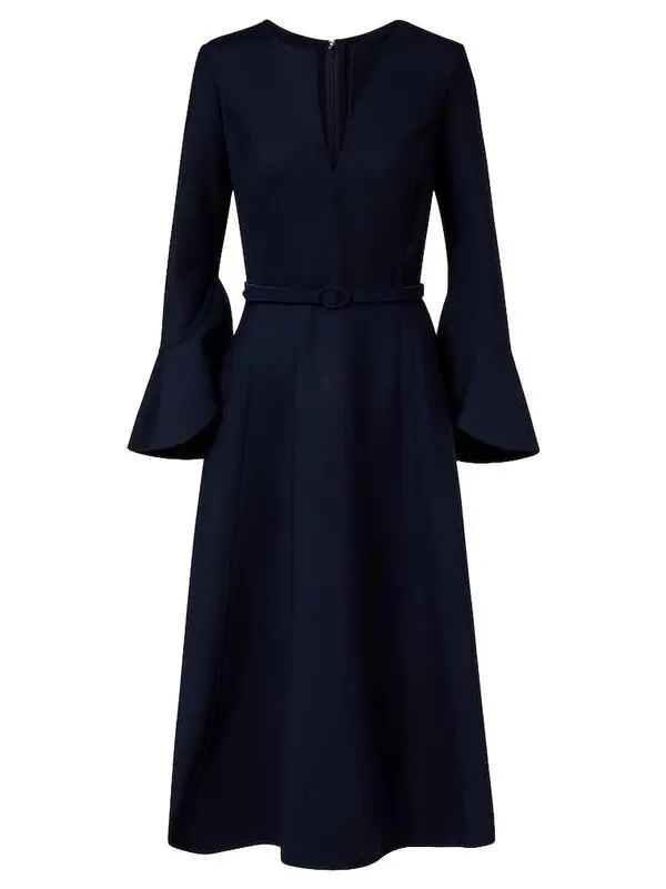 Oscar De La Renta Belted Wool-blend Midi Dress - Blue
