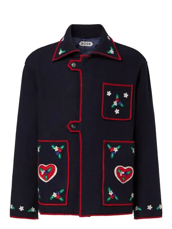 BODE Carroll Embroidered Wool Jacket - Blue