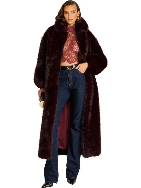Retrofete Dasha Faux Fur Jacket - Red Brown