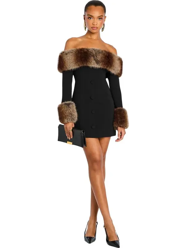 Retrofete Elspeth Faux Fur Mini Dress - Black/machiatto