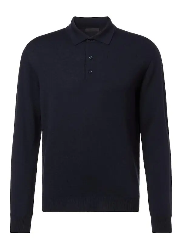 SAMAN AMEL Allen Wool Polo Sweater - Blue