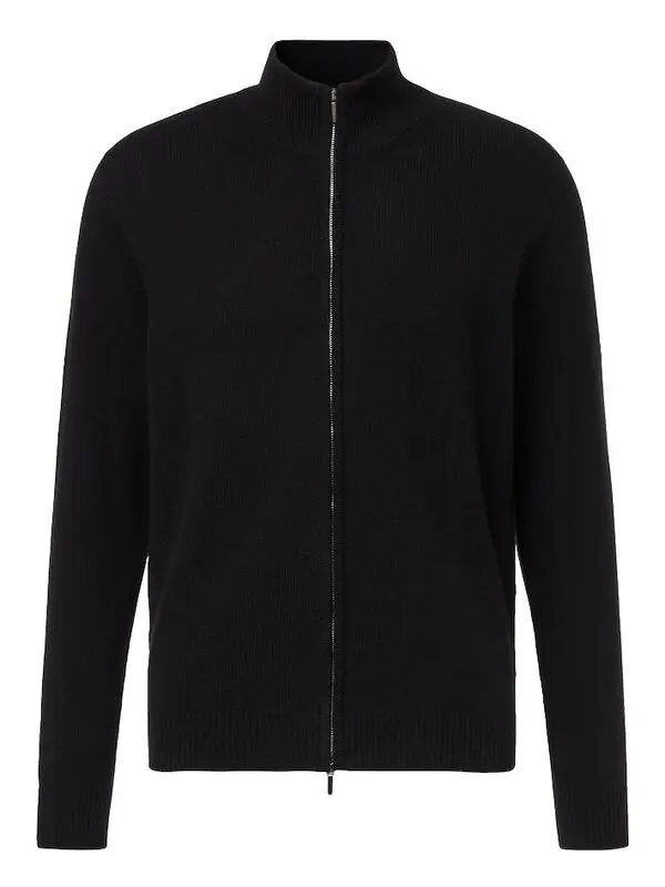 SAMAN AMEL Halle Ribbed-knit Cashmere Zip-up Sweater - Black