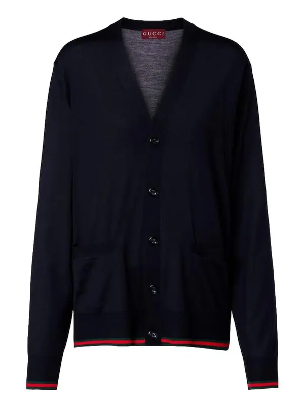 Gucci Web Stripe Wool Cardigan - Blue