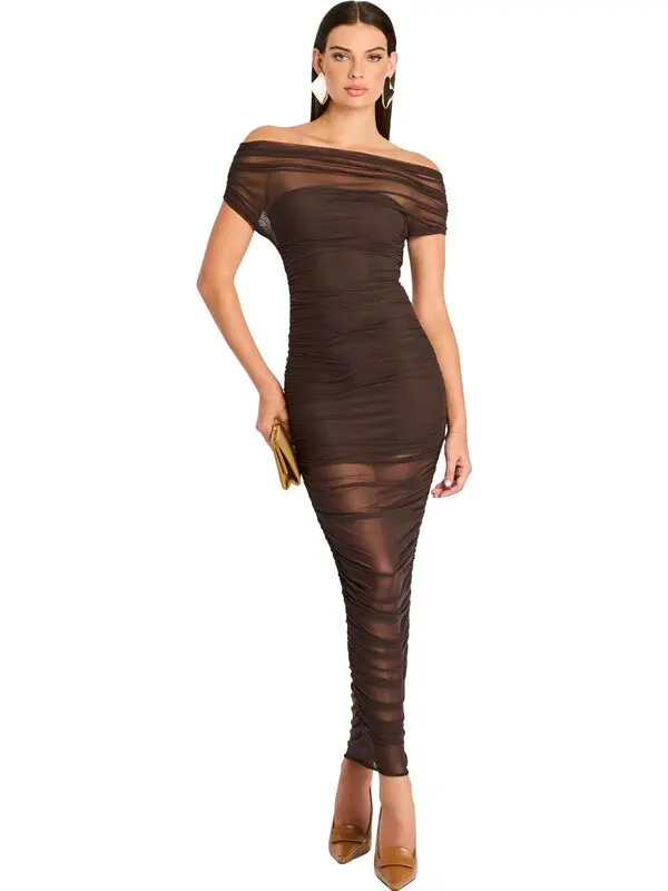 SEROYA Mesh Midi Dress - Ash Brown