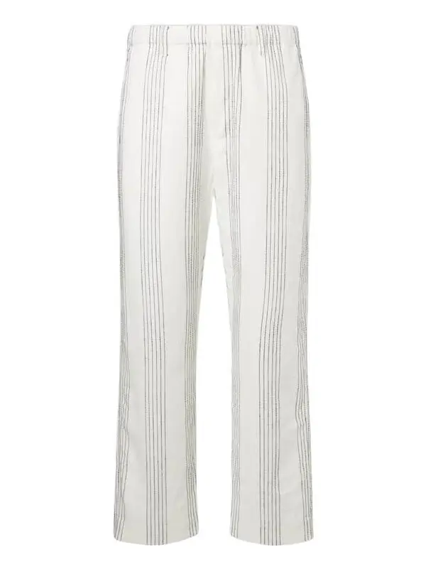 Commas Kantha Striped Cotton Straight Pants - White