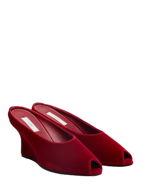 TOTEME Velvet Wedge Mules - Red