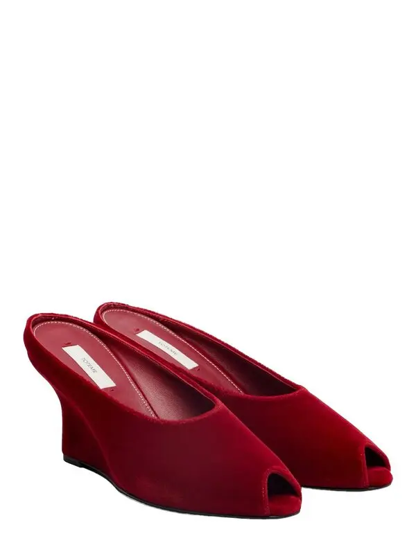 TOTEME Velvet Wedge Mules - Red
