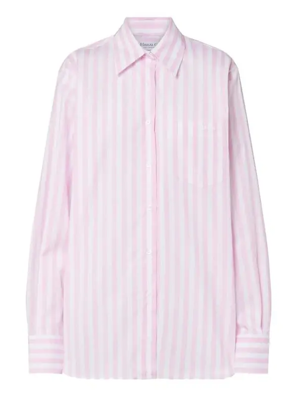 Hunza G Embroidered Striped Oversized Cotton Poplin Shirt - Pink