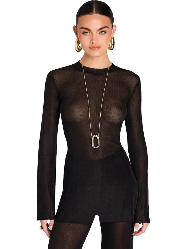 SEROYA Ines Metallic Knit Top - Black
