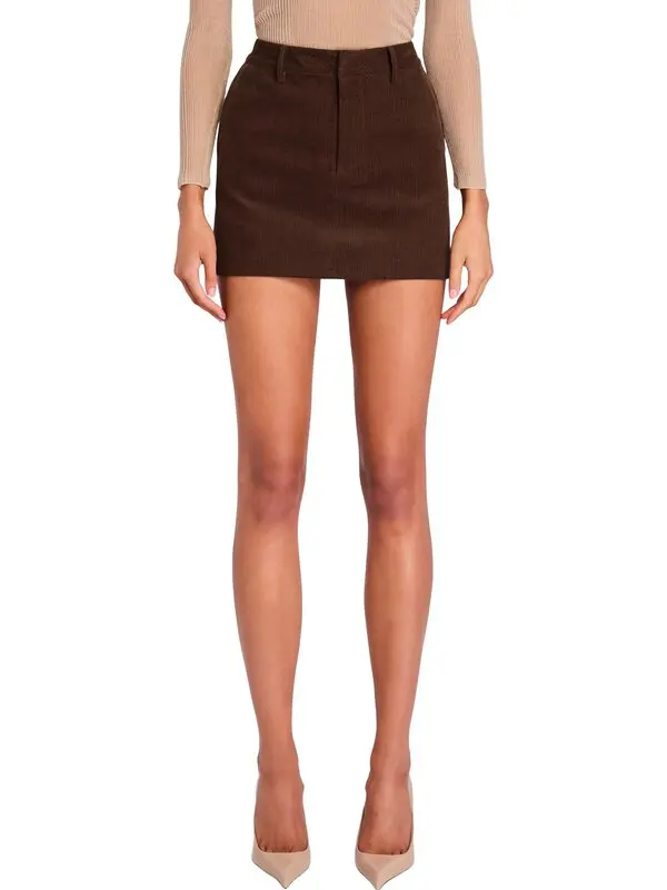 SEROYA Azalea Corduroy Mini Skirt - Slate Brown