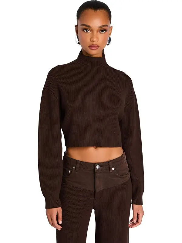 SEROYA Carmen Mid Cropped Sweater - Slate Brown