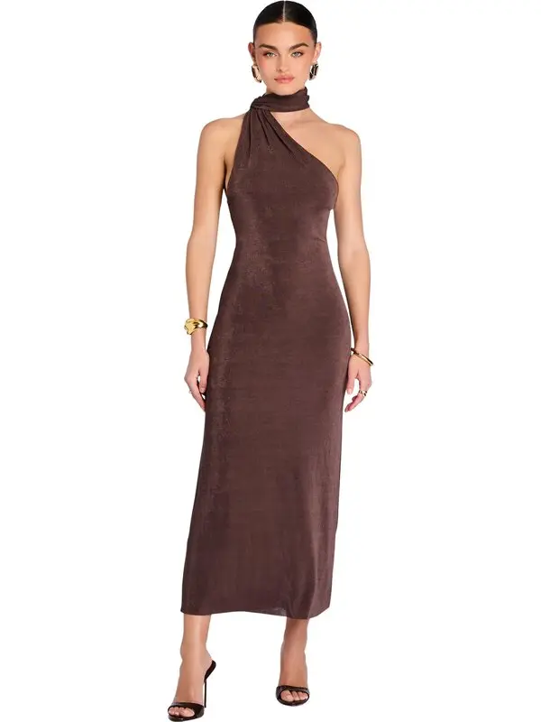 SEROYA Tre Midi Dress - Slate Brown