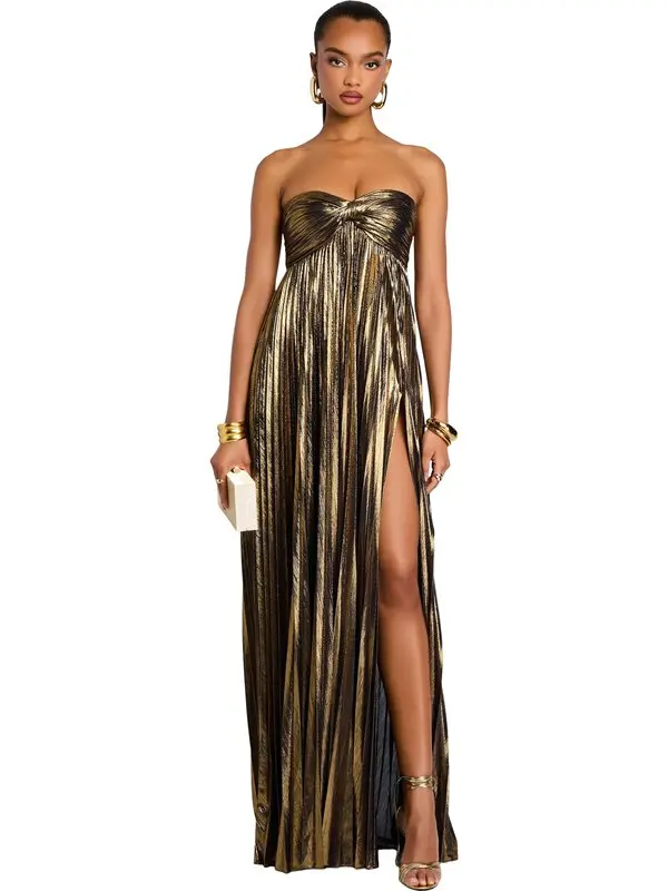 Retrofete Zoa Strapless Lamé Gown - Antique Gold