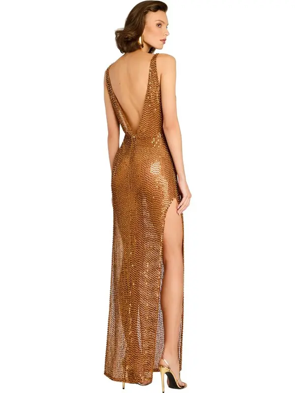 Retrofete Melania Crystal Embellished Maxi Dress - Cinnamon/gold