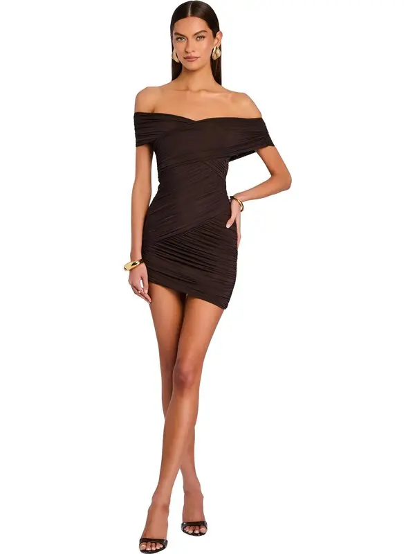 SEROYA Deniz Mesh Mini Dress - Ash Brown