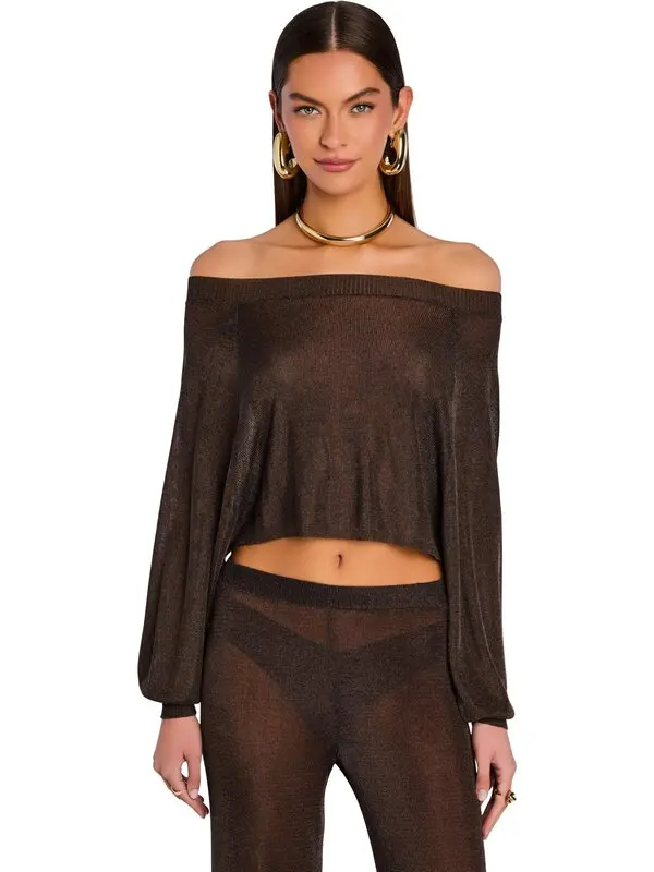 SEROYA Felicity Metallic Knit Top - Slate Brown