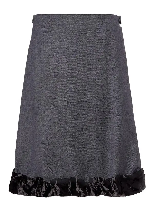 Prada Satin-trimmed Wool Midi Skirt - Grey