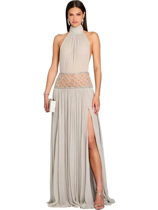 Retrofete Embellished Halterneck Gown - Silver Cloud