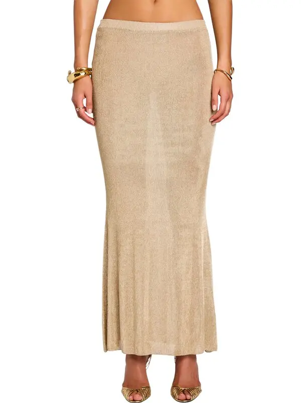 SEROYA Harmony Metallic Knit Skirt - Gold