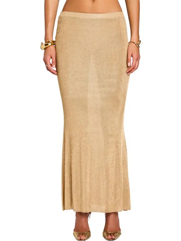SEROYA Harmony Metallic Knit Skirt - Gold
