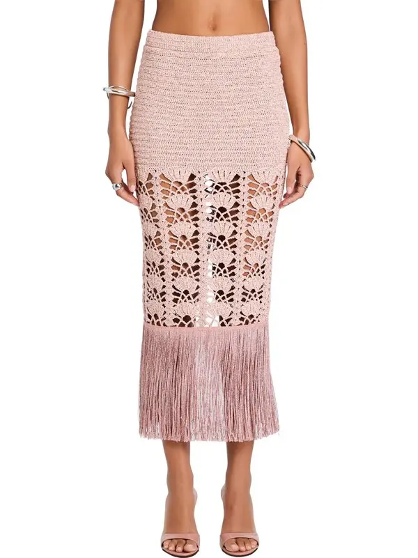 Retrofete Naida Crochet Maxi Skirt - Metallic Peche