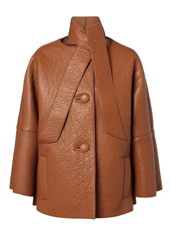 Prada Scarf-detailed Leather Jacket - Brown