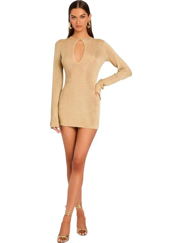 SEROYA Emeri Metallic Knit Mini Dress - Gold